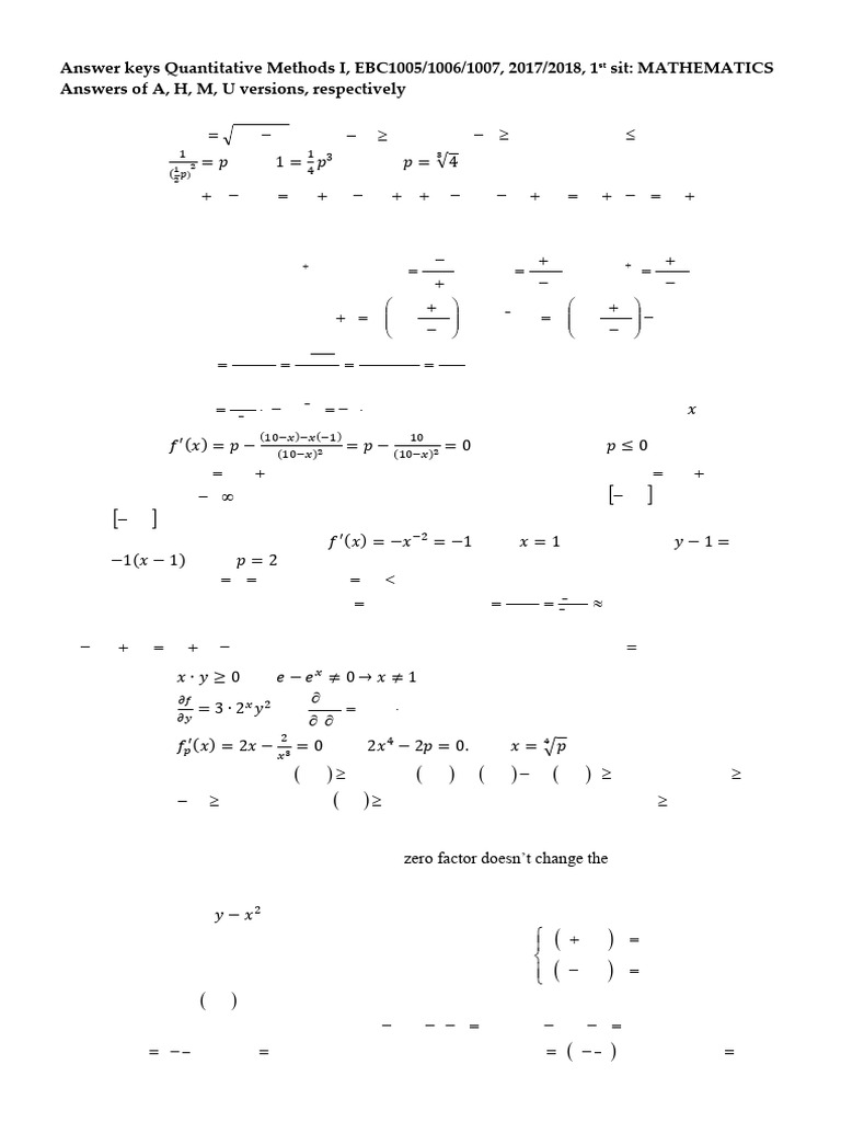 QM 120172018 Sit 1 Answer Key | PDF | Applied Mathematics | Statistical Analysis