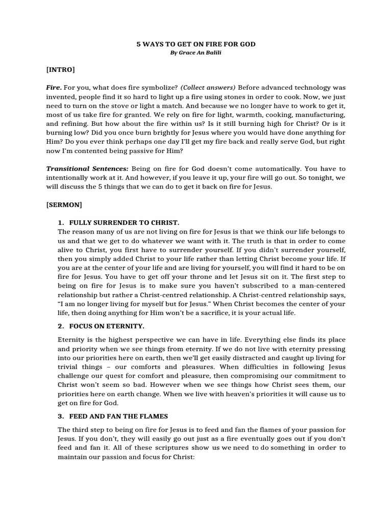 Sermon 5 Ways To Get On Fire For God | PDF | Jesus | Logos (Christianity)