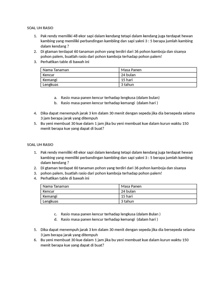 SOAL UH RASIO Kelas 6 | PDF