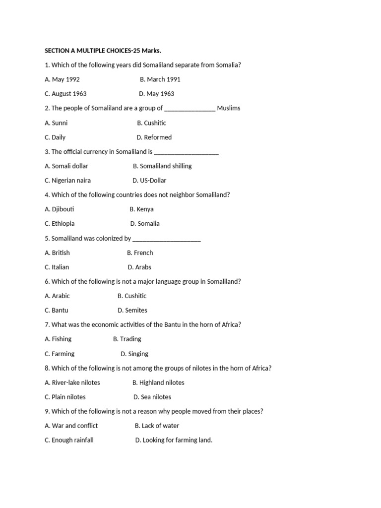 YEAR 6 SOCIAL STUDIES MID TERM EXAMS | PDF | Somalia | Rain