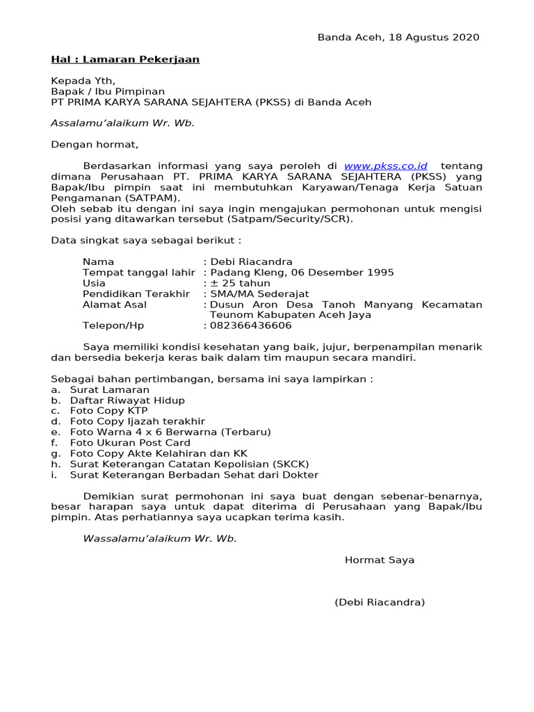 Surat Lamaran Satpam | PDF