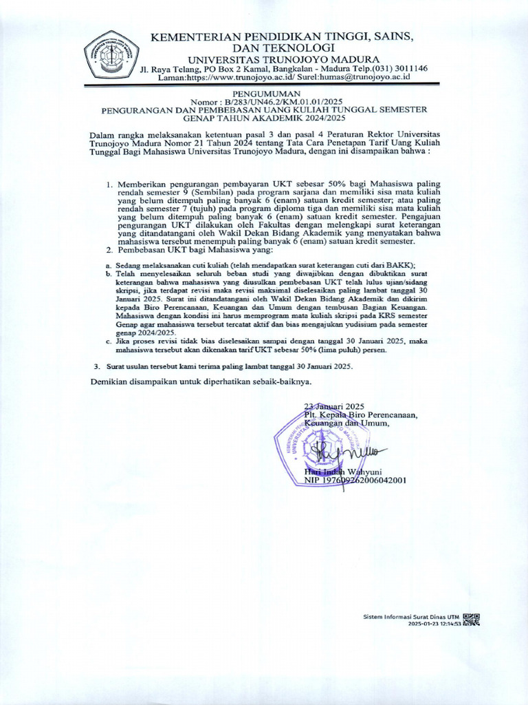 Pengumuman Pengurangan UKT | PDF