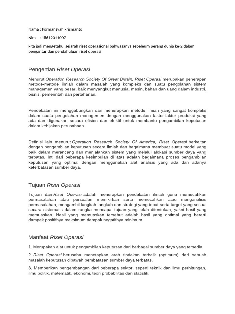 Dokumen Dadang Riset Operasi | PDF
