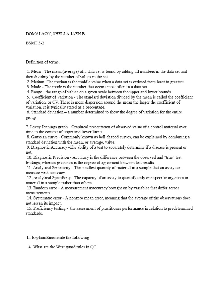 Domalaon, Shella Jaen b. - Bsmt 3-2 ( Sto Domingo Aj | PDF | Accuracy And Precision ...