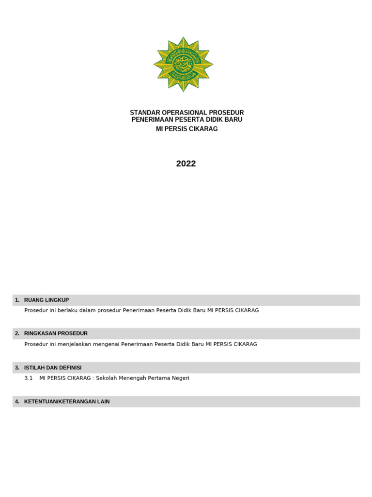 Sop PPDB Mi Persis | PDF