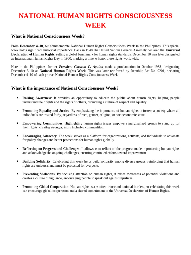 National Human Rights Consciousness Week | PDF | Autism | Human Rights