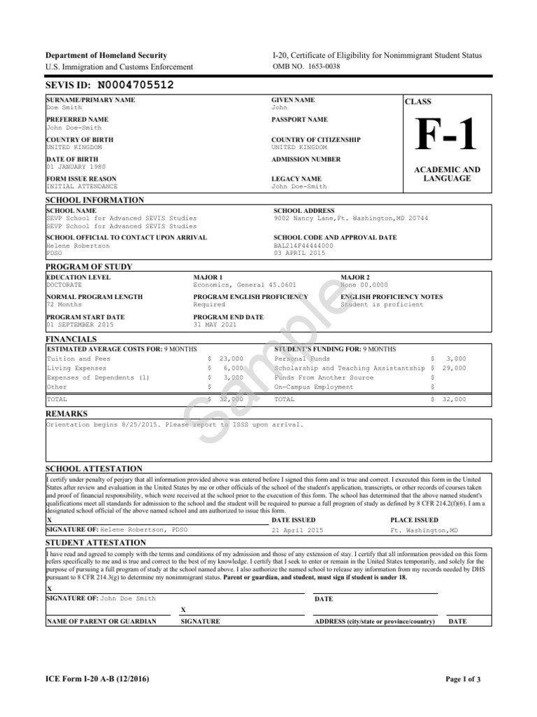 Sample I20 Document | PDF