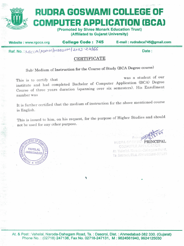 SAMPLE UG MOI CERTIFICATE | PDF