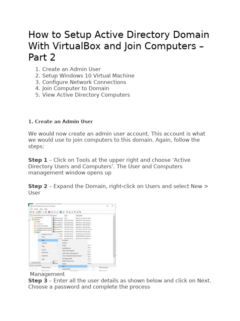 Setup Active Directory Domain With Virtualbox And Join Computers Pdf