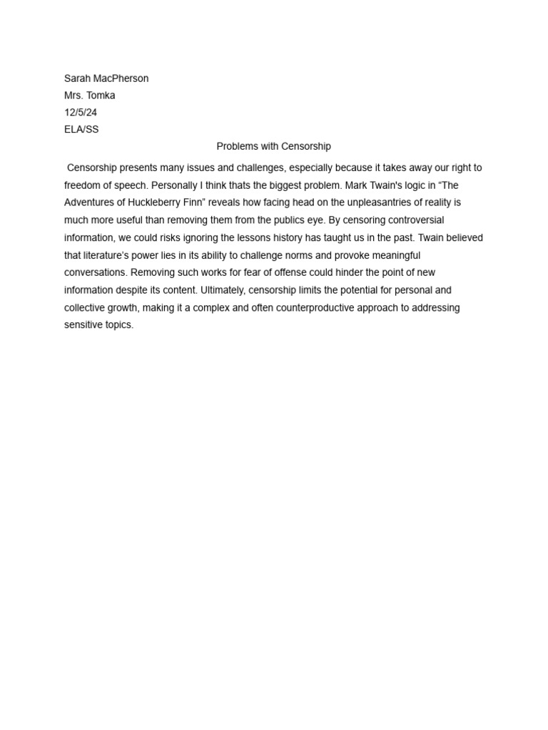 Problems With Censorship - Google Docs | PDF