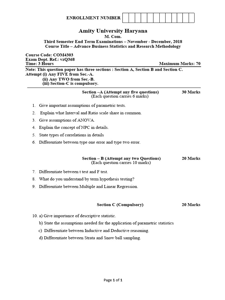 MCom Sem-III Advance Business Statistics and Research Methodology_out | PDF