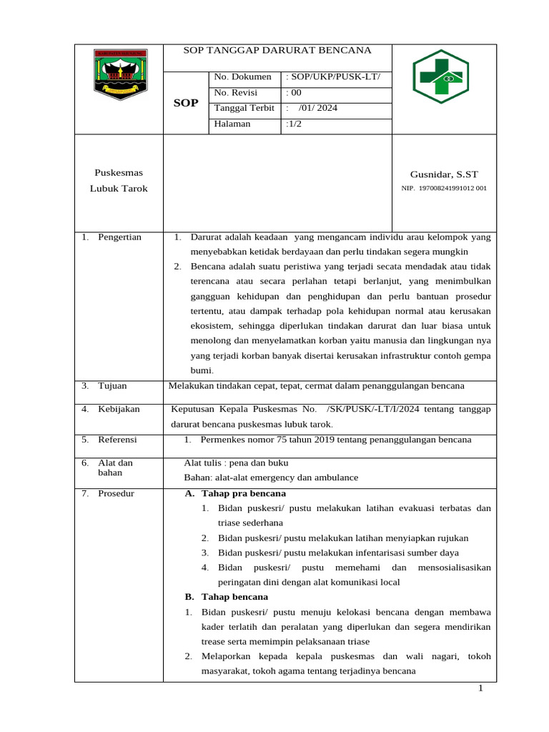 SOP Tanggap Bencana | PDF