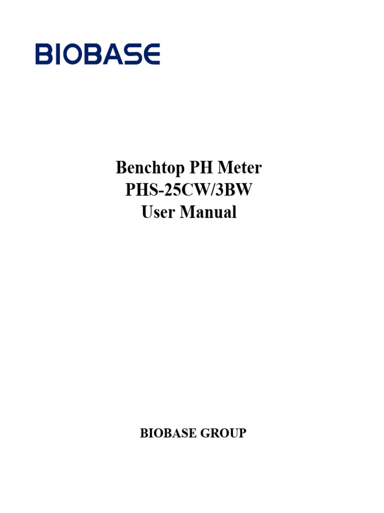 PHS-25CW' PHS-3BW Benchtop PH Meter User Manual | PDF | Ph | Calibration