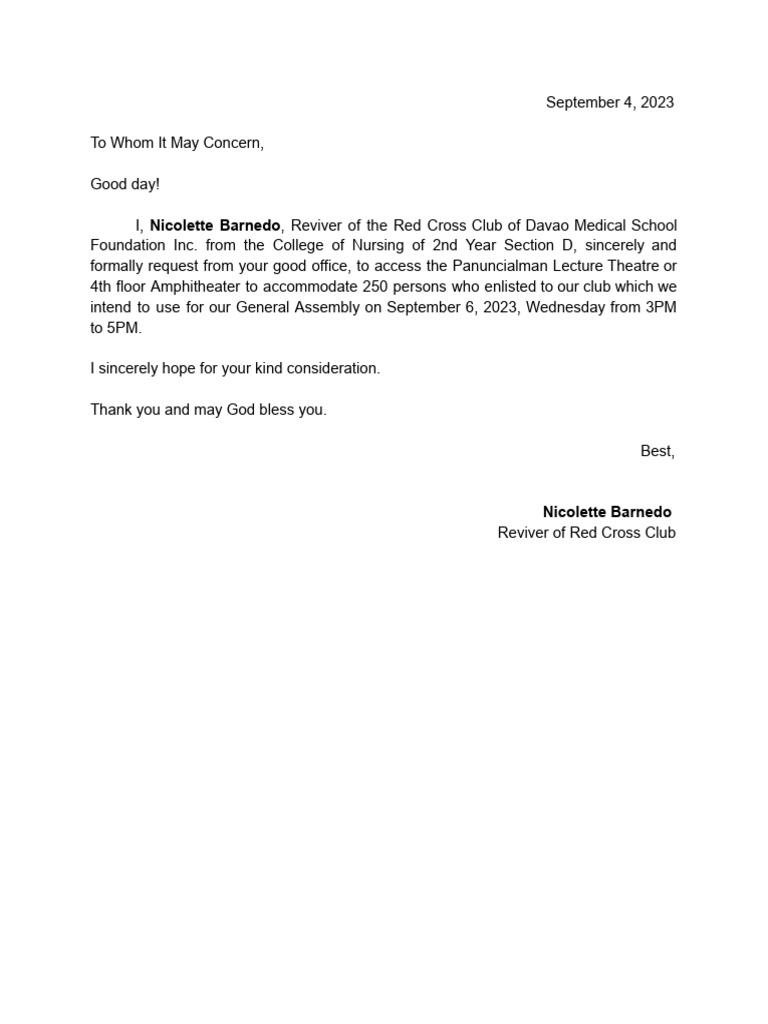 Amphi Hall Access Request Letter | PDF