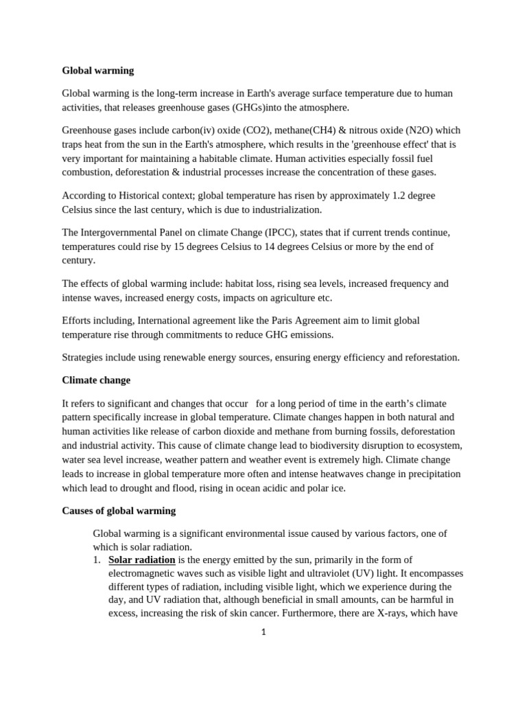 Causes and Effects of Global Warming | PDF | Climate Change ...