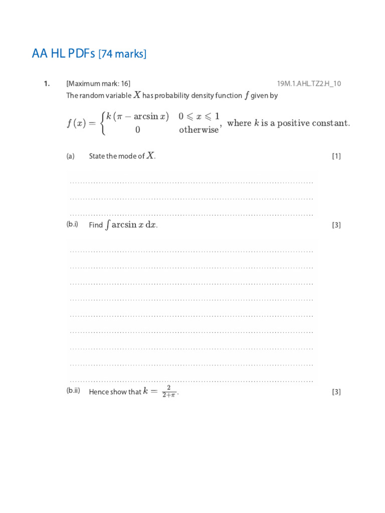 AA HL PDFs | PDF | Probability Density Function | Expected Value