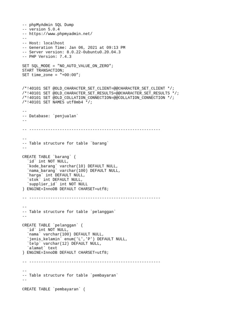 penjualan.sql | PDF | Information Retrieval | Data Model