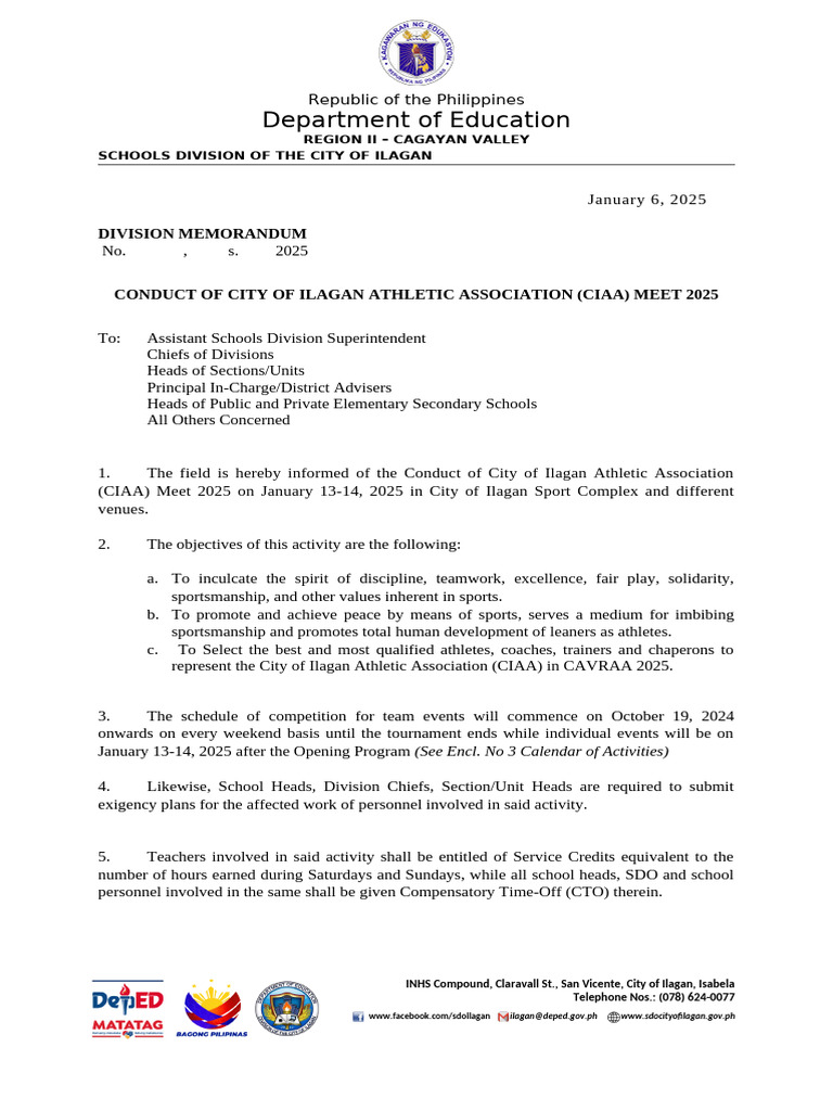 2025-final-memo-ciaa-2025-1-2 | PDF | Sports