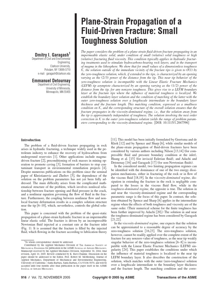 Plane-Strain Propagation of A Fluid-Driven Fracture Small Toughness ...