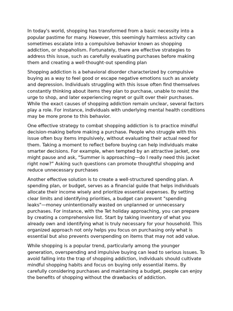 Problem Solving Essay Shopaholic | PDF | Behavior Modification ...