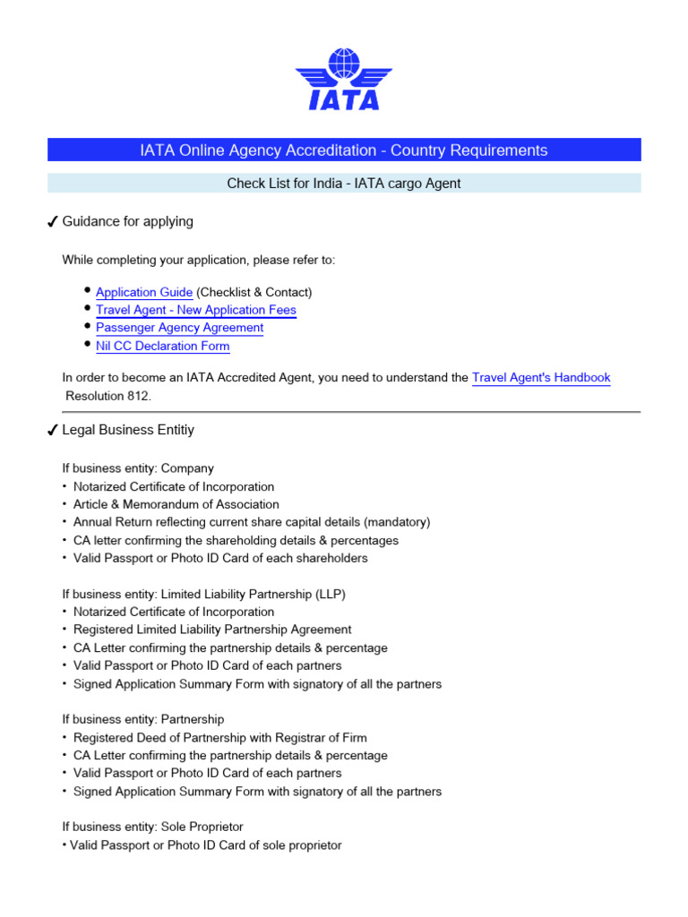IATA Accreditation Checklist for India | PDF | Payment Card Industry ...