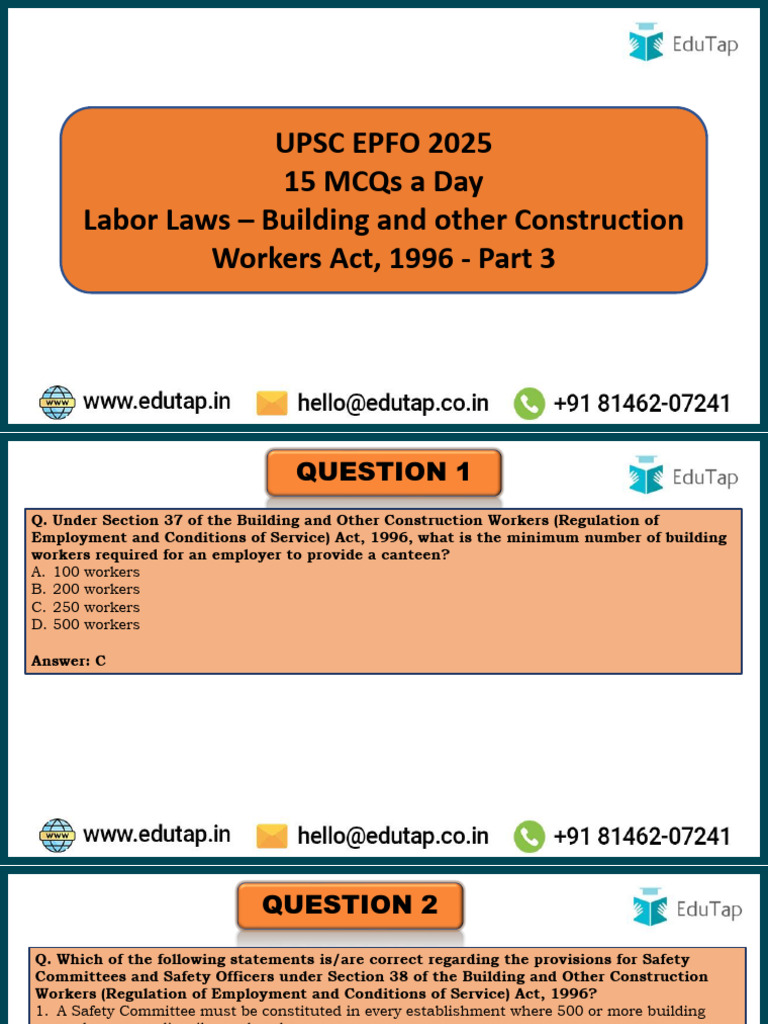 BUILDING AND OTHER CONSTRUCTION WORKERS ACT, 1996 Part 3 | PDF ...