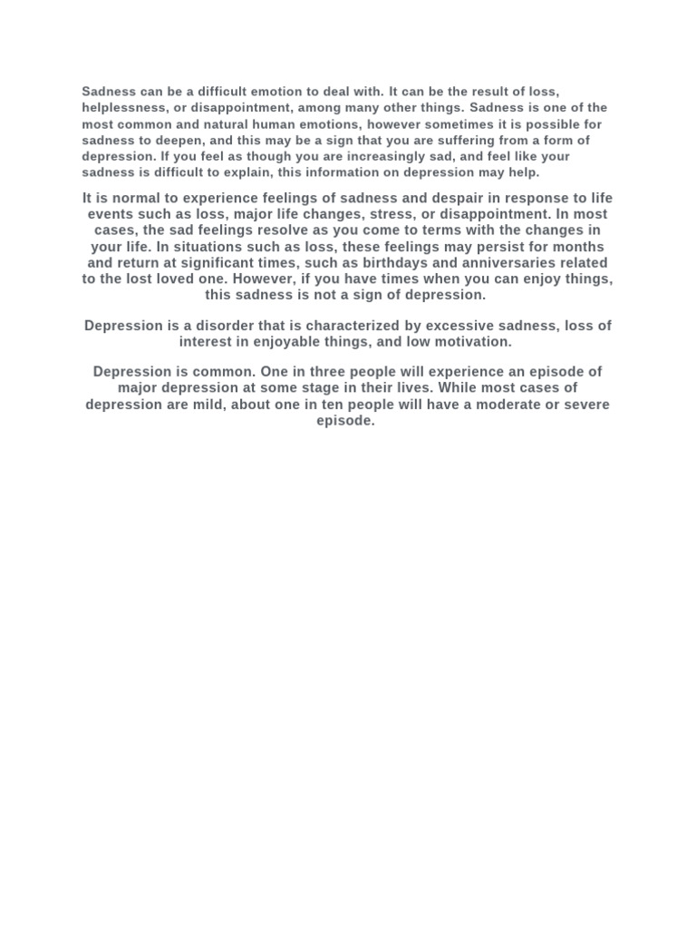 Understanding Sadness and Depression | PDF