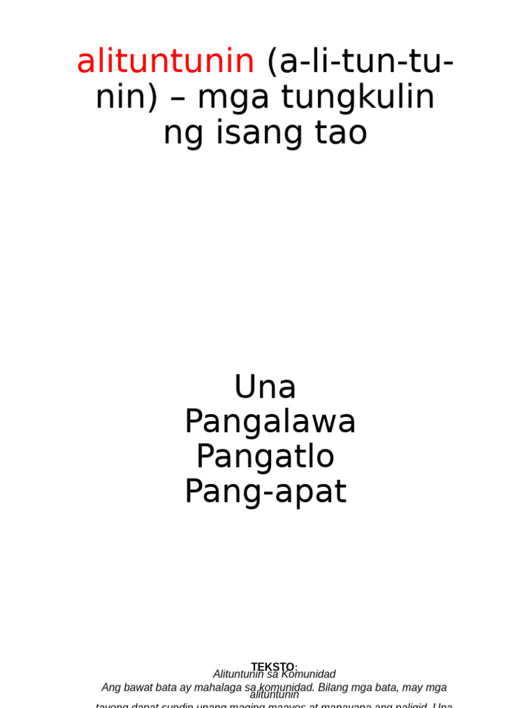 Alituntunin (A-Li-Tun-Tu-Nin) - Mga Tungkulin NG R 7 L Q3W7D1PPT | PDF