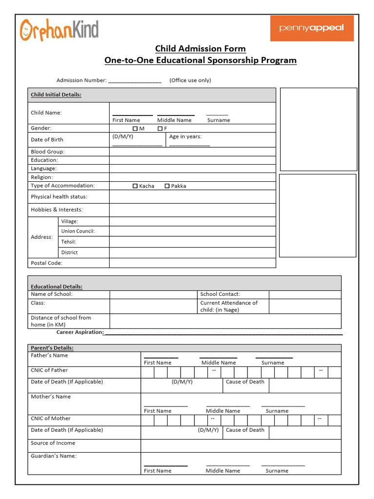 Child Assessment Form - One To One Sponsorship | PDF | Family | Social ...