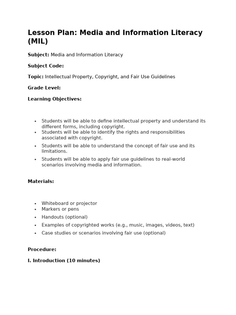 Intellectual Property and Fair Use Lesson | PDF | Fair Use | Copyright