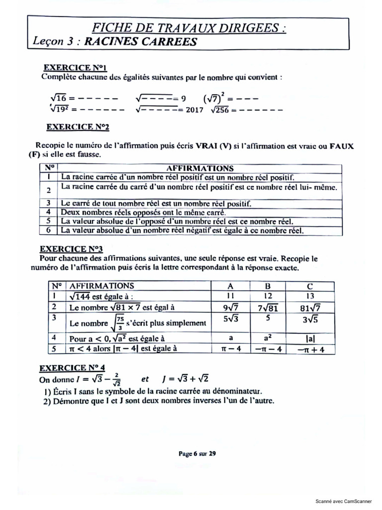 Racines Carrées | PDF