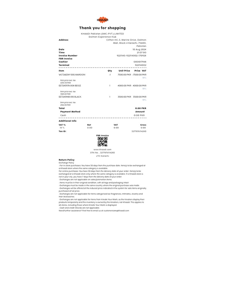 Khaadi Pakistan SMC (PVT) Ltd. - Receipt - 20240810 - 210700 | PDF ...