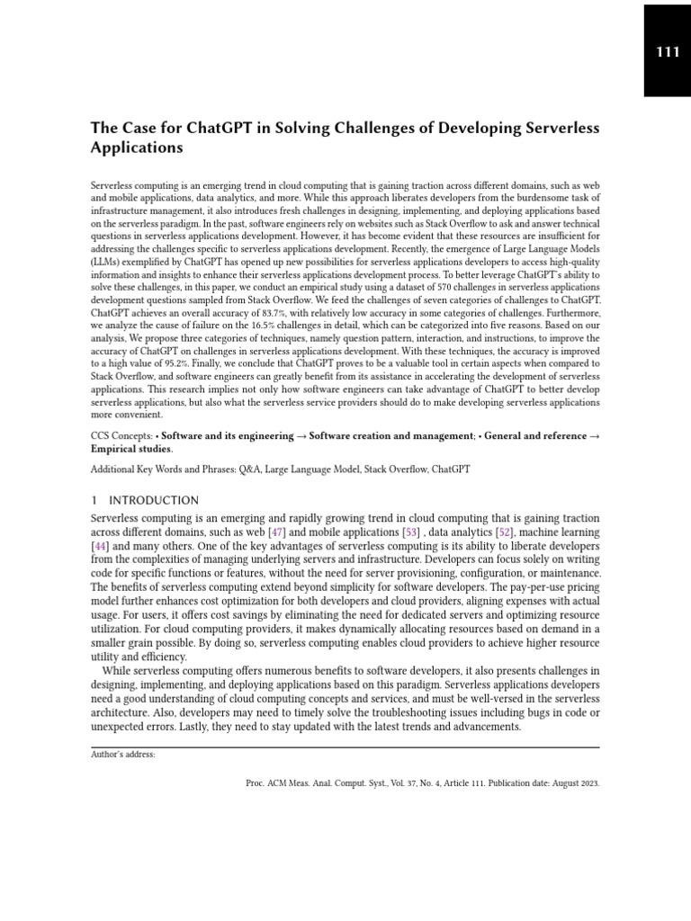 The Case for ChatGPT in Solving Challenges of Developing Serverless | PDF | Cloud Computing ...