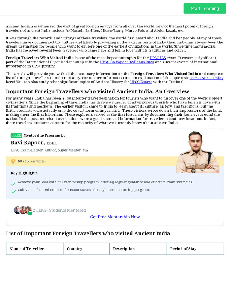 Foreign Travellers Who Visited India-List of Foreign Travelers! | PDF