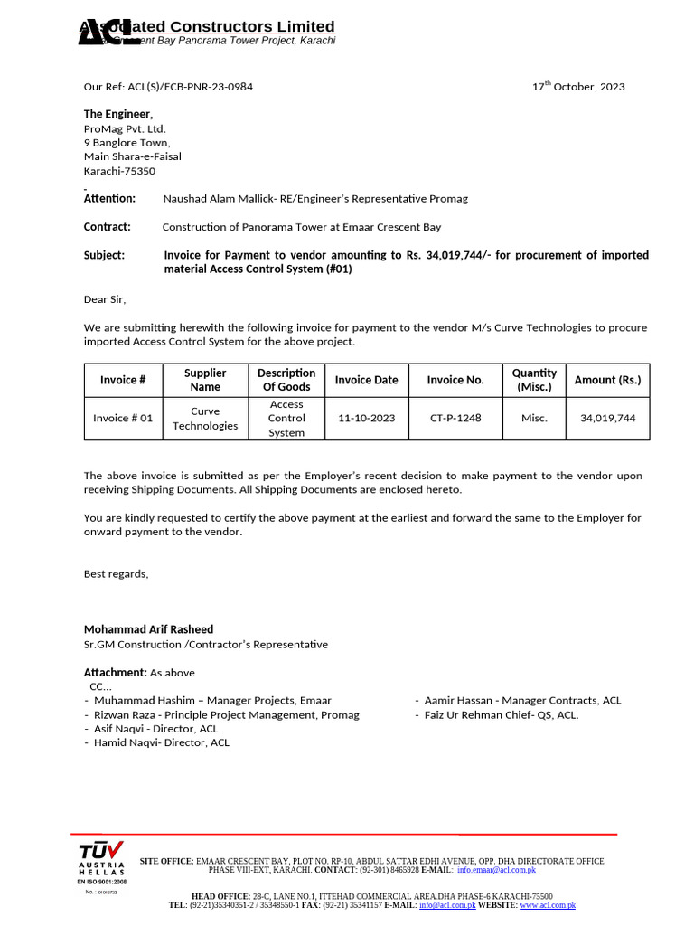 Invoice for Access Control System Payment | PDF