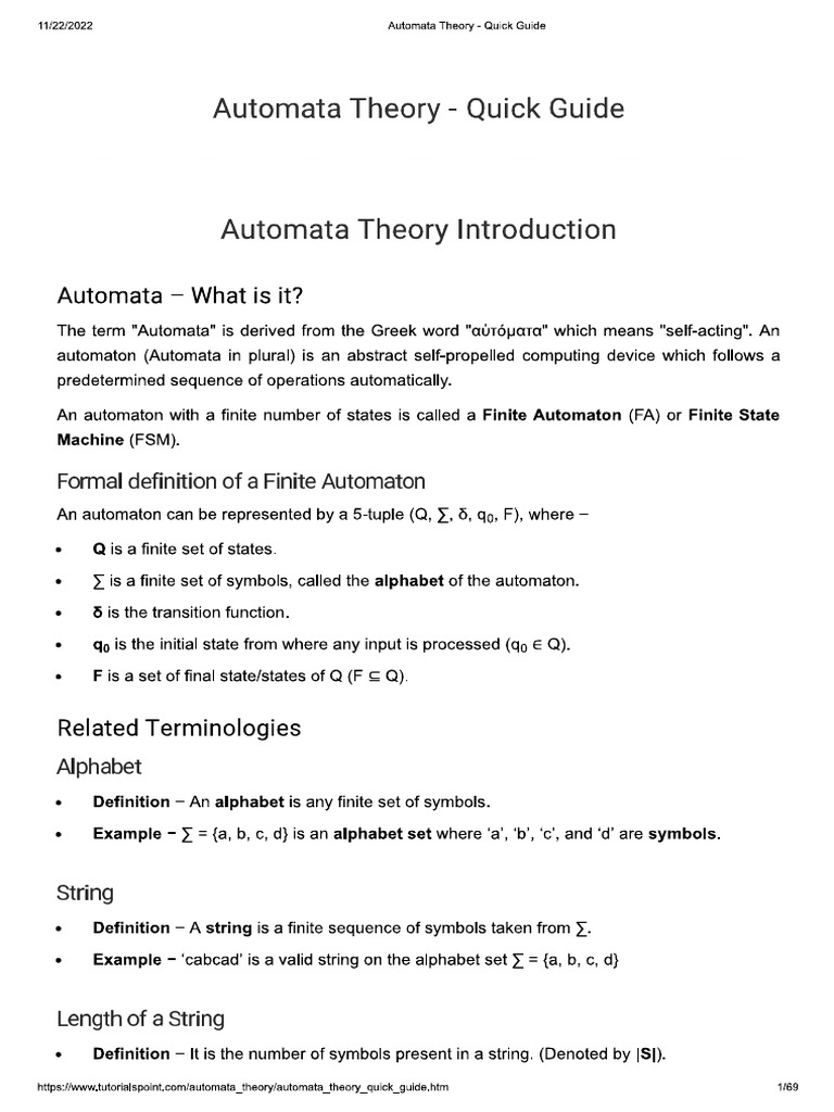 Automata Theory - Quick Guide | PDF