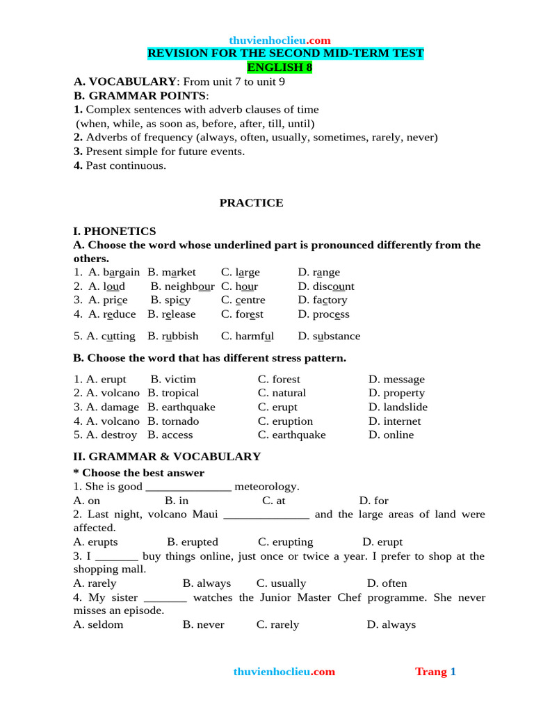 De Cuong On Tap Anh 8 Giua HK2 Nam 23 24 | PDF | Tropical Cyclones | Tsunami