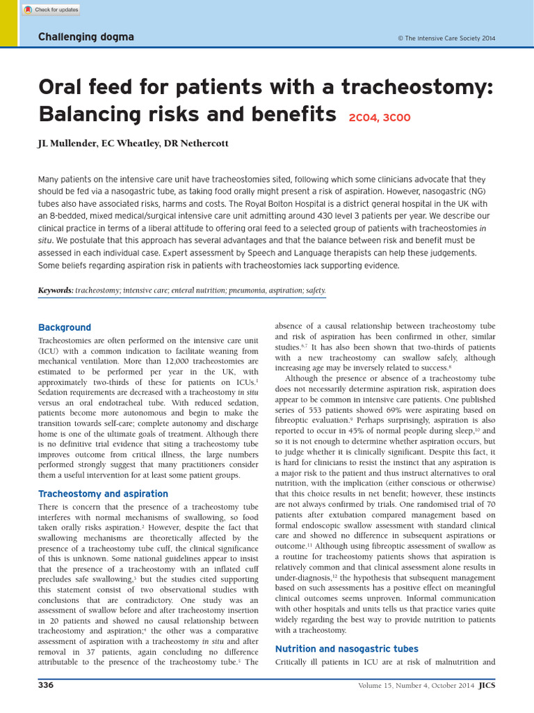 Mullender Et Al 2014 Oral Feed For Patients With A Tracheostomy ...