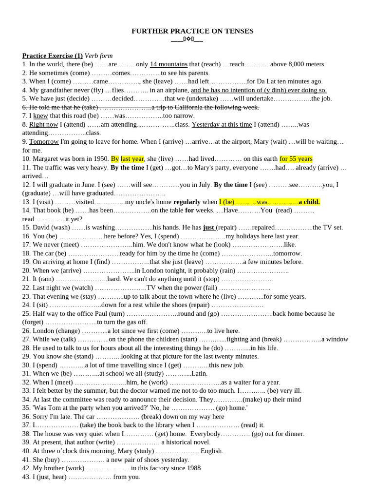Tenses Practice Exercises for Students | PDF