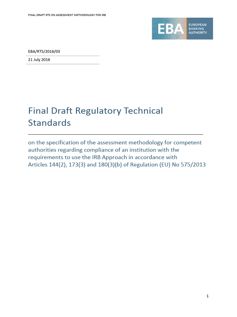 Final Draft RTS on Assessment Methodology for IRB | PDF | Risk ... Final Draft RTS on Assessment Methodology for IRB | PDF | Risk ...