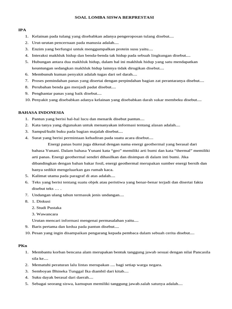 Soal Siswa Berprestasi JAT | PDF