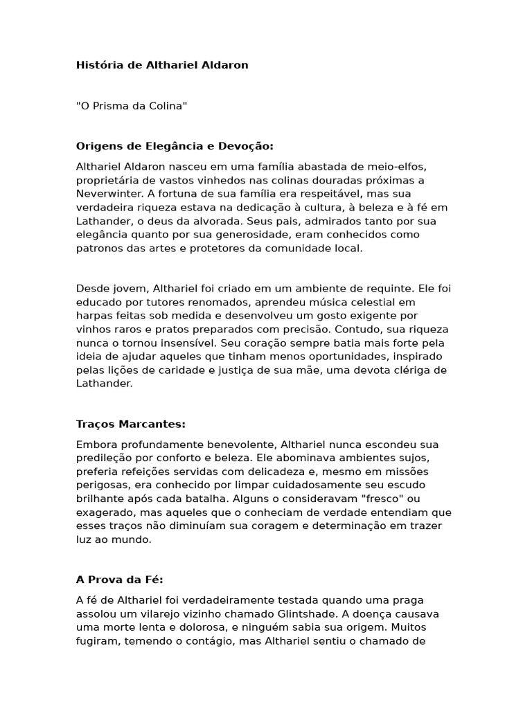 História de Althariel Aldaron | PDF