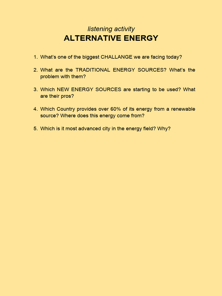 Alternative Energy Questionnaire | PDF