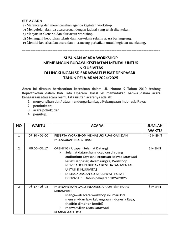 RUNDOWN ACARA TERBARU WORKSHOP Edit | PDF
