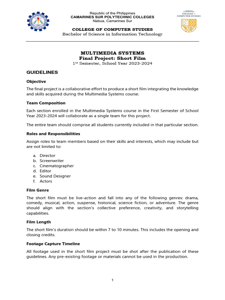 Final Project - Short Film Guidelines | PDF