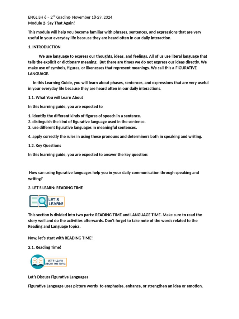 ENGLISH 6 - Module 2 - 2nd Grading | PDF | Noun | Pronoun