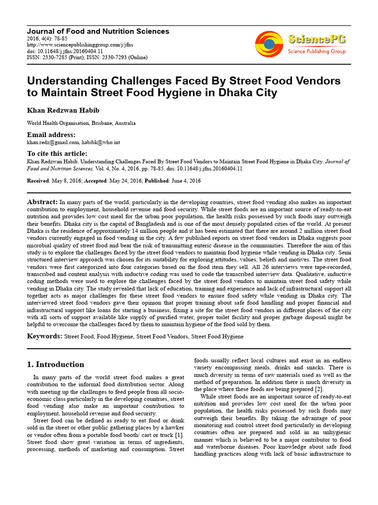 Understanding Challenges Faced by Street Food Vend | PDF | Food Safety ...