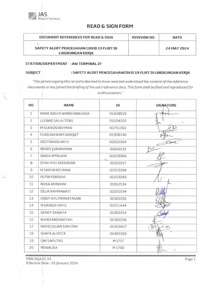 Sfety Alert Read and Sign t2f | PDF