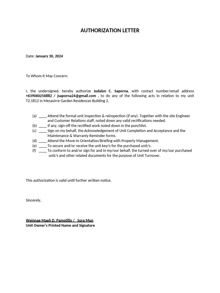 Authorization Letter Template Updated 6 2 | PDF