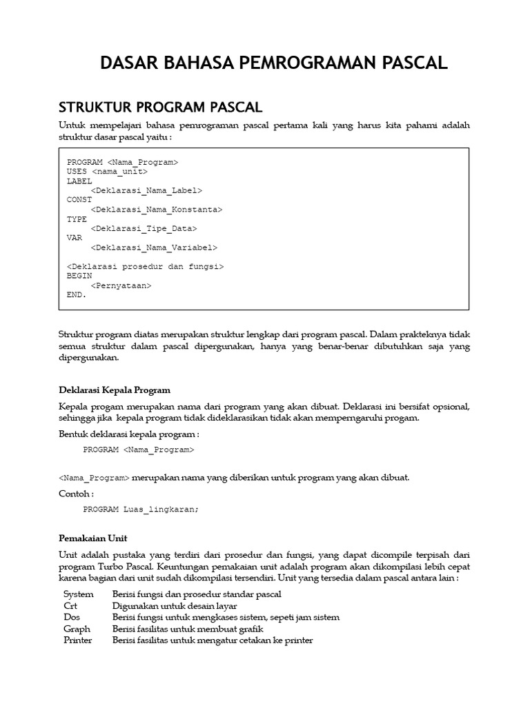 Dasar Pemrograman Pascal | PDF